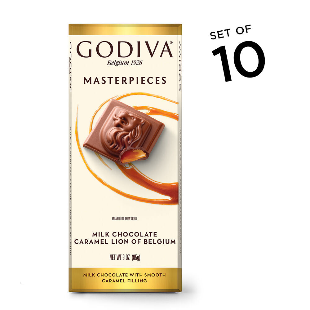 Masterpieces Milk Chocolate Caramel Lion of Belgium Bar, 10 bars | GODIVA